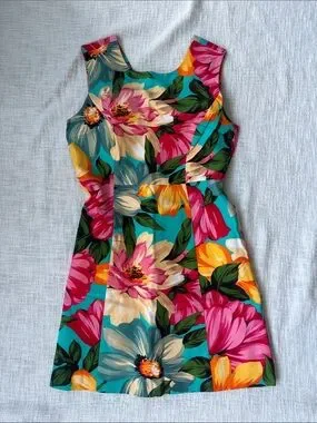 Milly | Dresses | Milly Floral Sheath Mini Dress In Teal Pink And ...